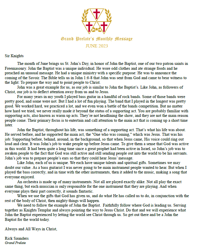 Devotions - Grand Commandery of Knights Templar of Virginia